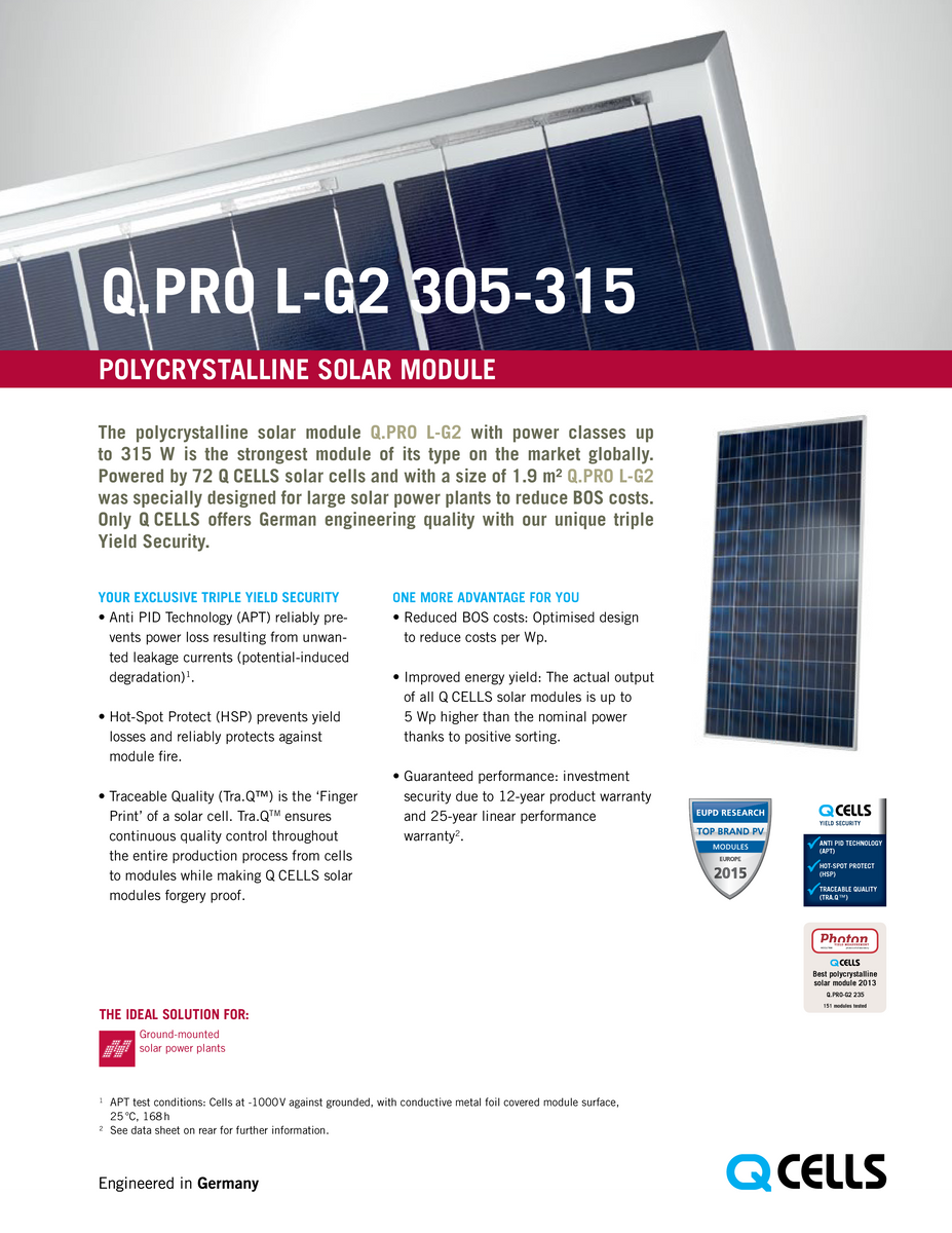 Hanwha QCells Solar Panel (Module), 315Wp – Arntjen Clean Energy Solutions