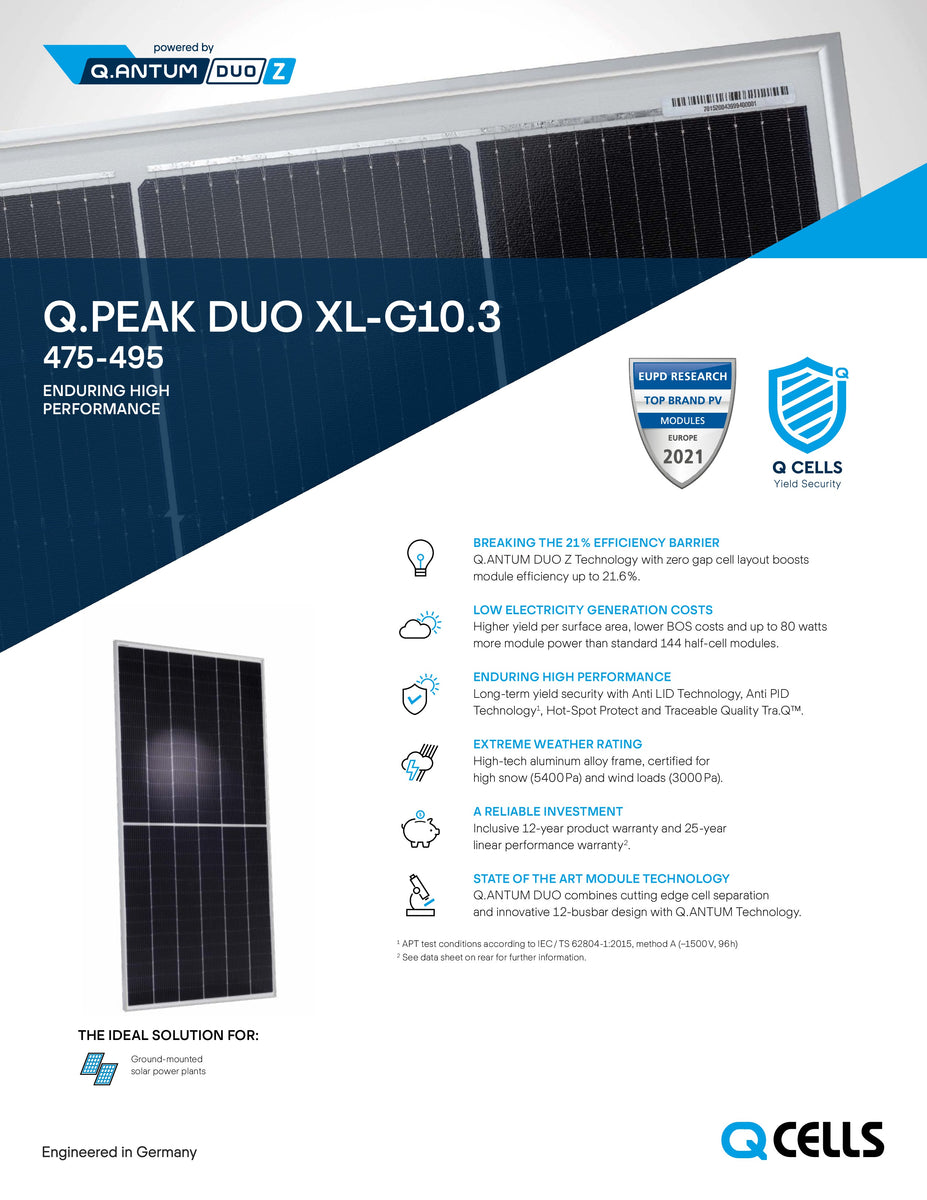 Hanwha QCells Q.Peak Duo XL-G10.3 Solar Panel (Module), 480Wp – Arntjen ...