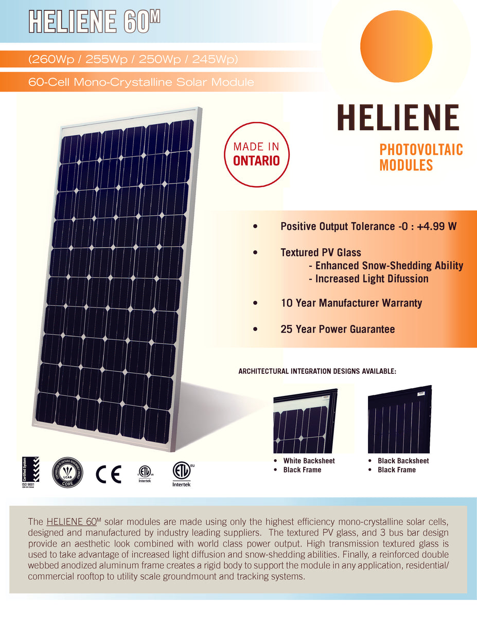 Heliene Solar Panel (Module), 250Wp, 60 cell – Arntjen Clean Energy ...