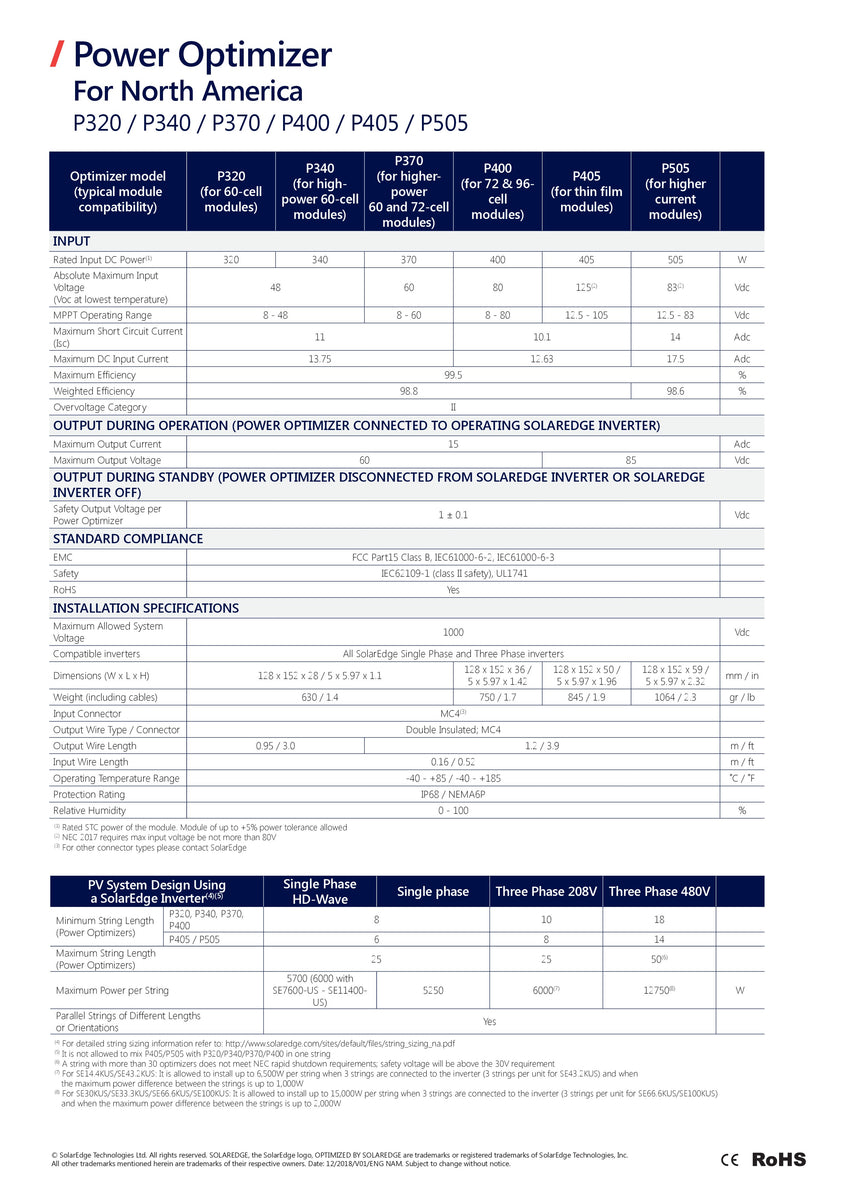 SolarEdge Optimizer 2:1 505W/83V (P505) – Arntjen Clean Energy Solutions