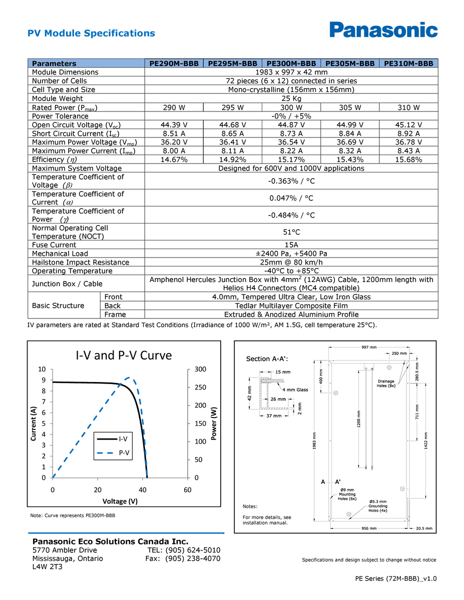 Panasonic Solar Panel (Module), 300Wp, 72-cell, Black on Black ...